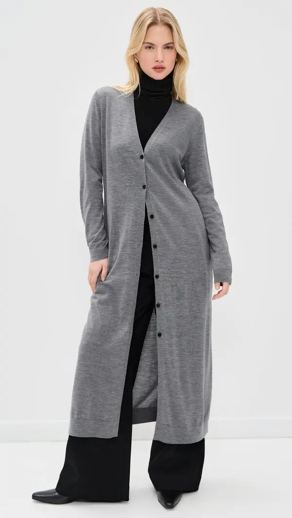 Theory Long Wool Cardigan In Light Heather Grey - 60% Off